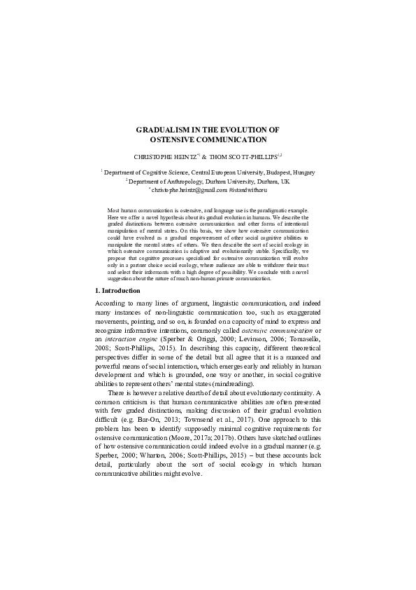 (PDF) Gradualism in the Evolution of Ostensive Communication