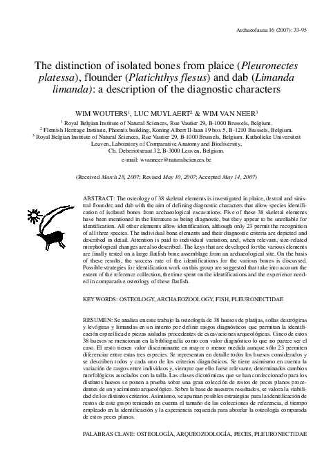 (PDF) The distinction of isolated bones from plaice (Pleuronectes ...