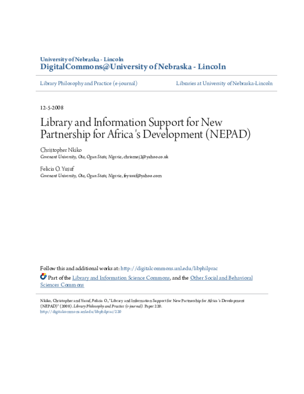 (PDF) Library and Information Support for New Partnership for Africa 's ...