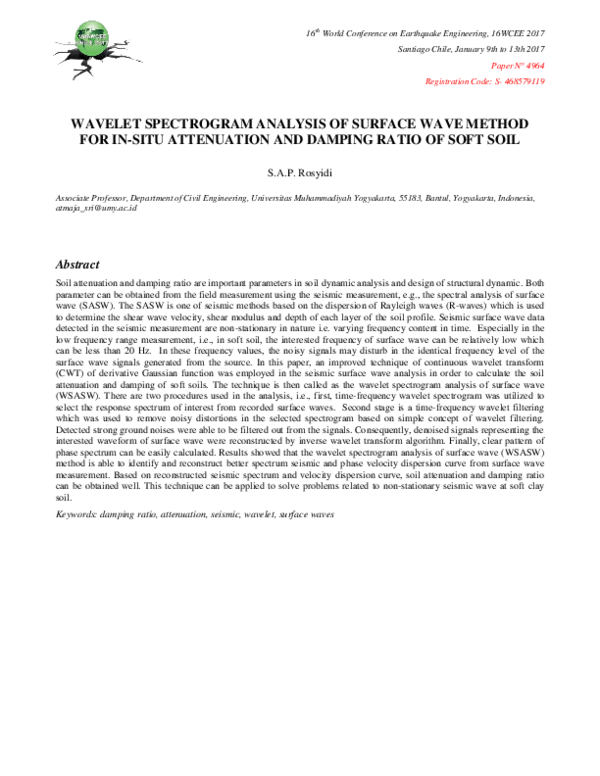 Pdf Wavelet Spectrogram Analysis Of Surface Wave Method For In Situ