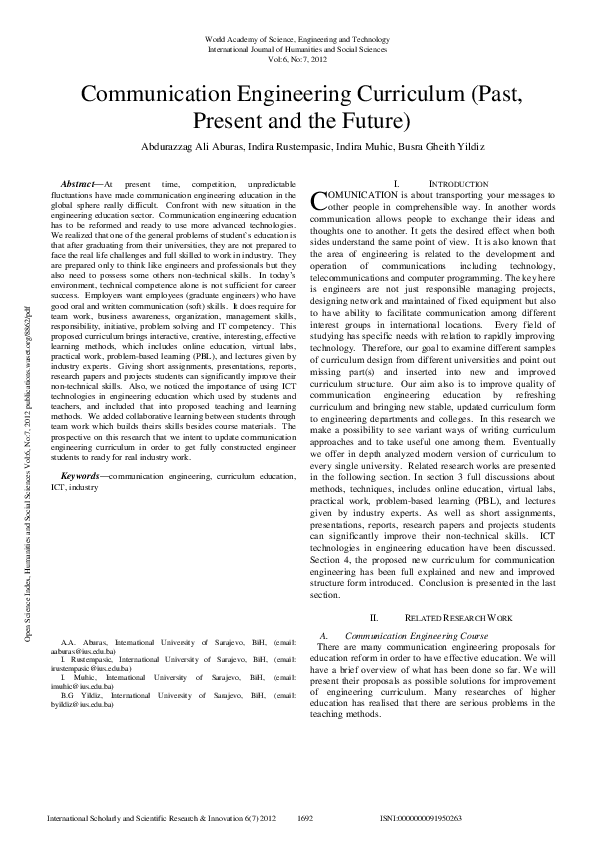 (PDF) Communication Engineering Curriculum (past, present, the future)