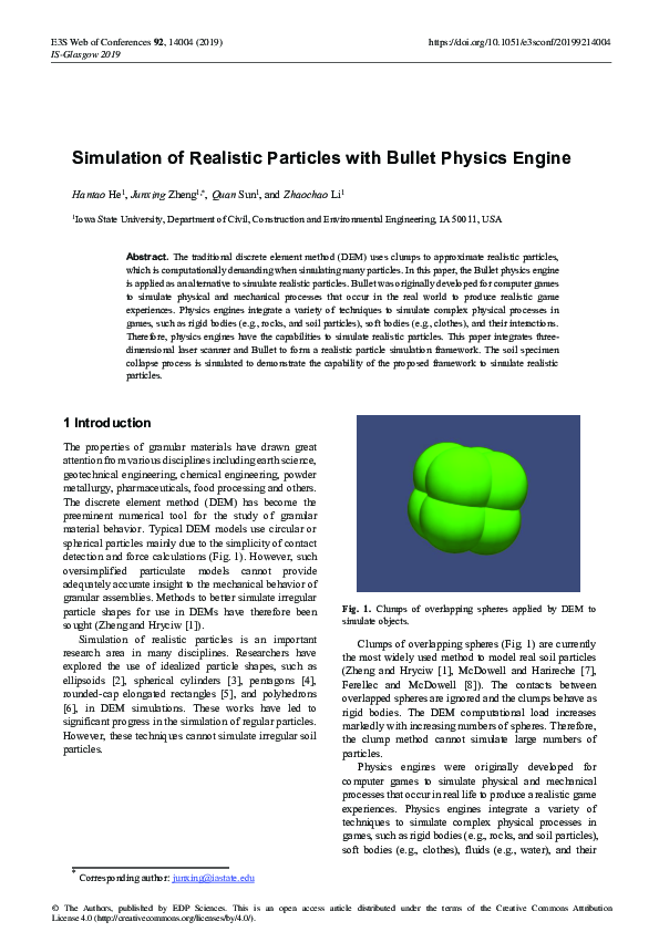 (PDF) Simulation of Realistic Particles with Bullet Physics Engine