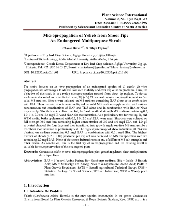 (PDF) Micropropagation of Yeheb from Shoot Tip: An Endangered ...