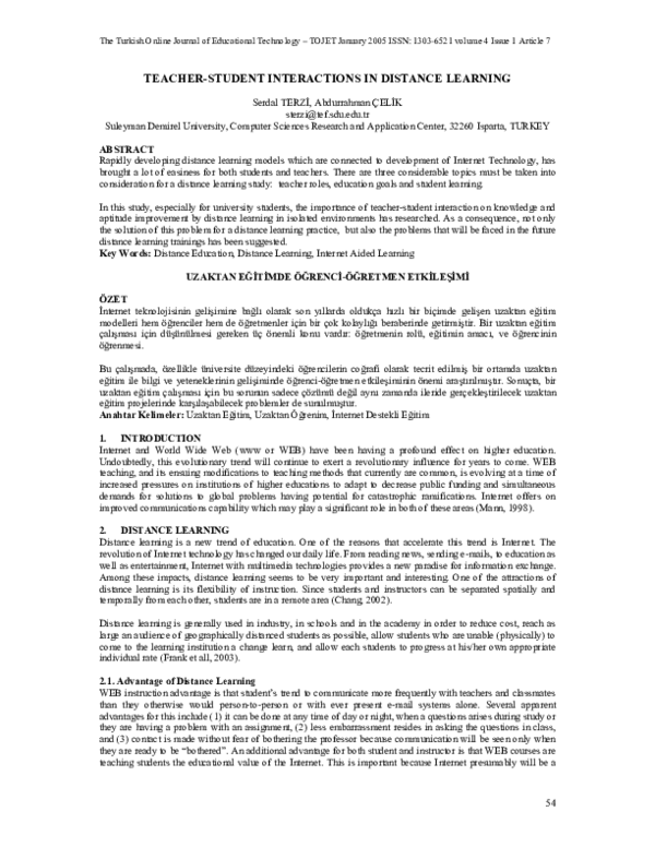 (PDF) Teacher-Student Interactions in Distance Learning