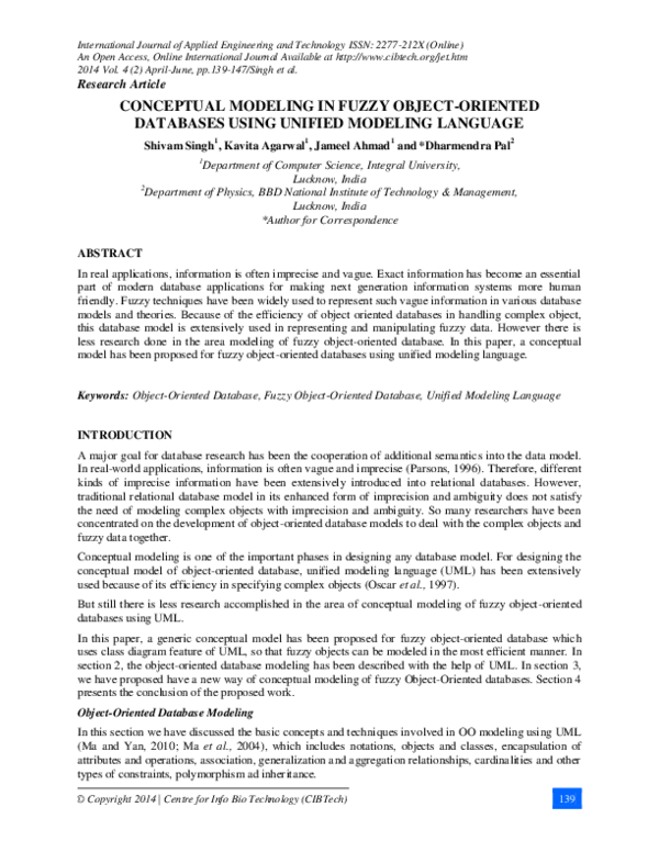 (PDF) Conceptual Modeling in Fuzzy Object- Oriented Databases Using Unified Modeling Language
