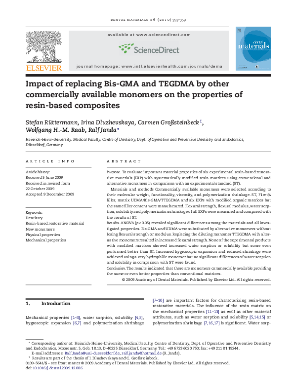 (PDF) Impact of replacing Bis-GMA and TEGDMA by other commercially ...