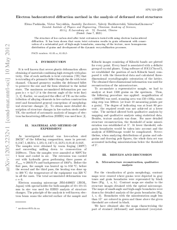 (PDF) Electron backscattered diffraction method in the analysis of deformed steel structures