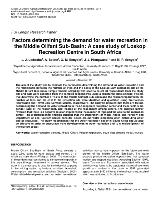 (PDF) Factors determining the demand for water recreation in the middle ...