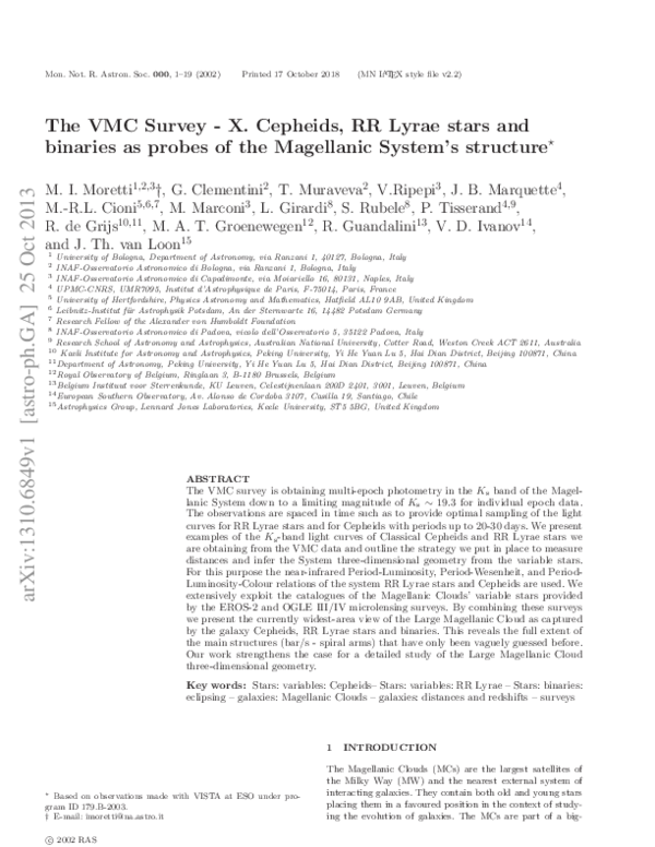 (PDF) The VMC Survey - X. Cepheids, RR Lyrae stars and binaries as ...