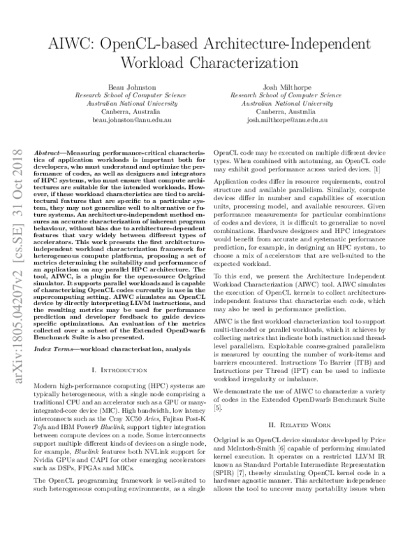 Pdf Aiwc Opencl Based Architecture Independent Workload Characterization