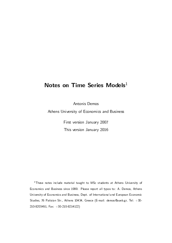 (PDF) Notes on Time Series Models 1