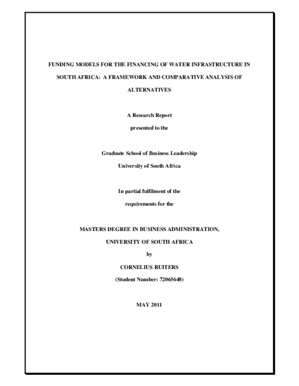 (PDF) Funding Models for Financing of Water Infrastructure in South Africa