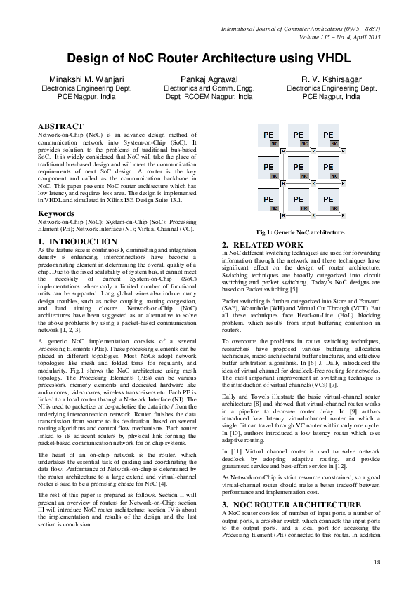 Pdf Design Of Noc Router Architecture Using Vhdl