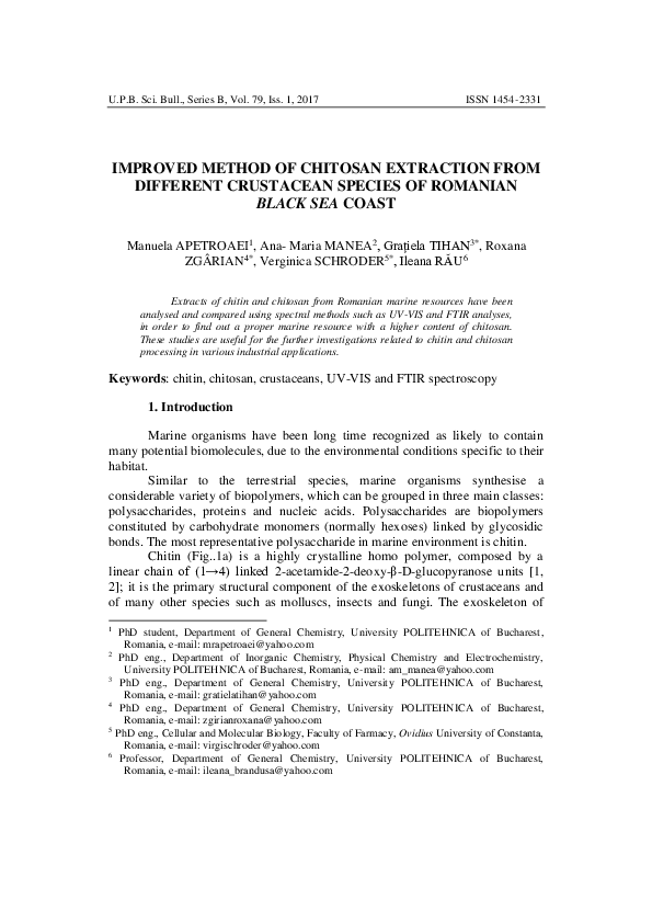 (PDF) Improved Method of Chitosan Extraction from Different Crustacean Species of Romanian Black ...