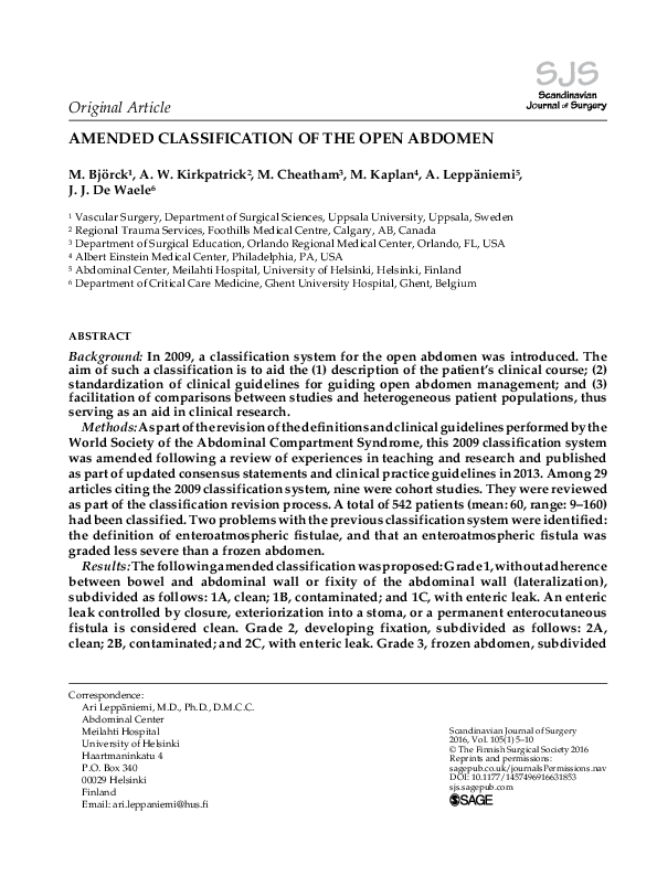 (PDF) Classification of the Open Abdomen Bjorck
