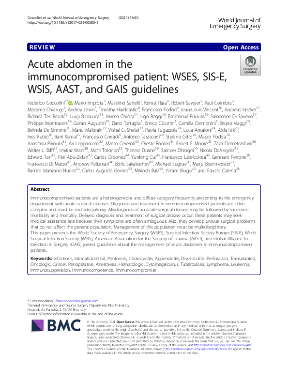 (PDF) Acute abdomen in the immunocompromised patient: WSES, SIS-E, WSIS ...