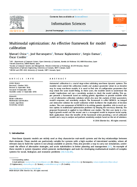Pdf Multimodal Optimization An Effective Framework For Model Calibration