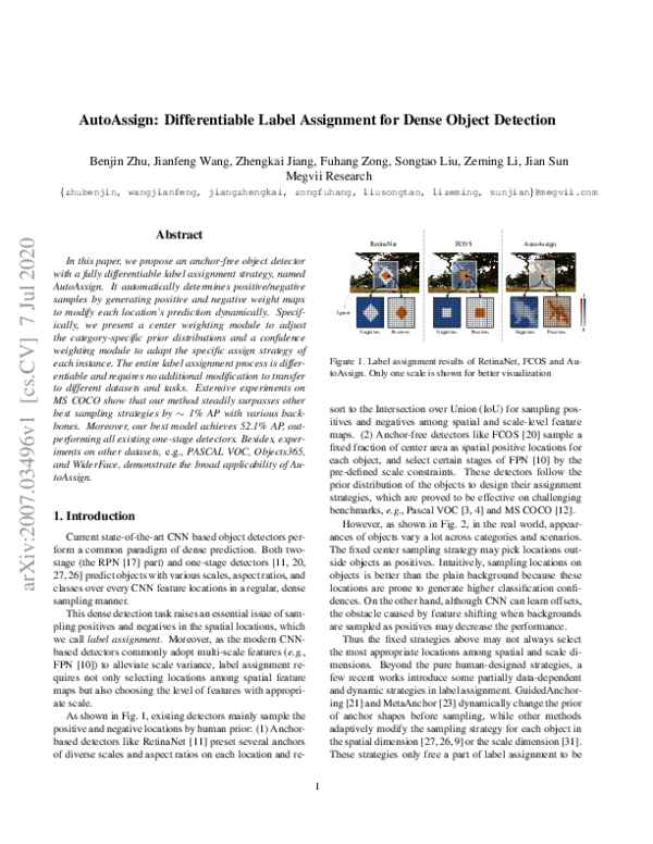 (PDF) AutoAssign: Differentiable Label Assignment for Dense Object Detection