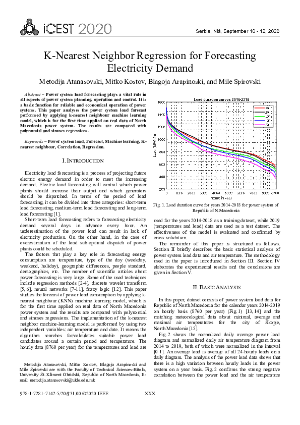 (PDF) K-Nearest Neighbor Regression for Forecasting Electricity Demand
