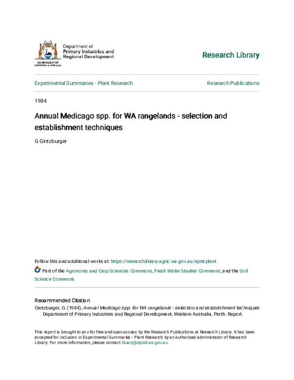 (PDF) Annual Medicago spp. for WA rangelands - selection and ...