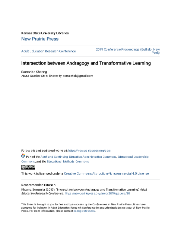 (PDF) Intersection between Andragogy and Transformative Learning