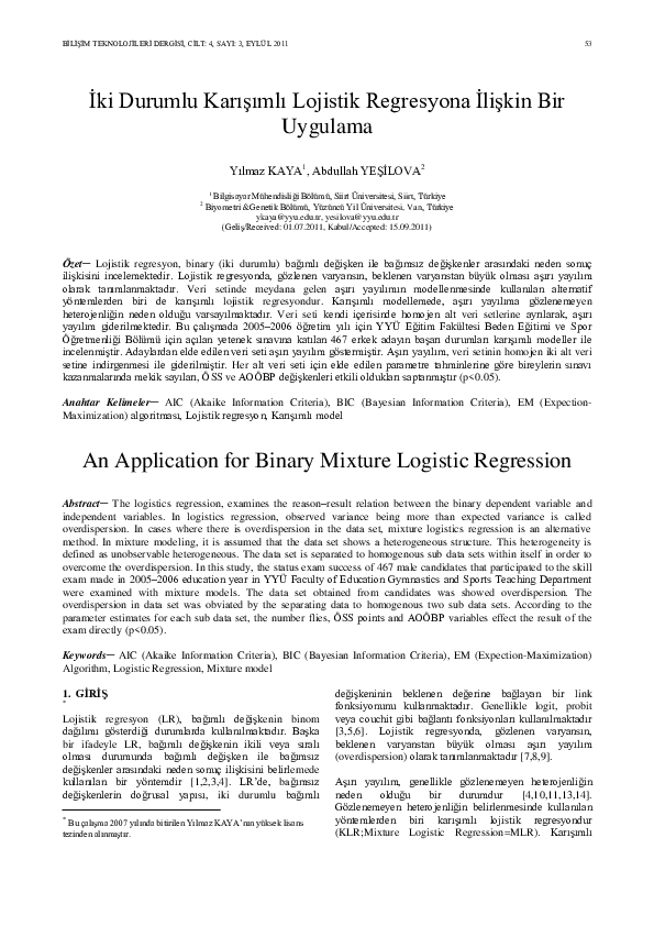 (PDF) An Application for Binary Mixture Logistic Regression