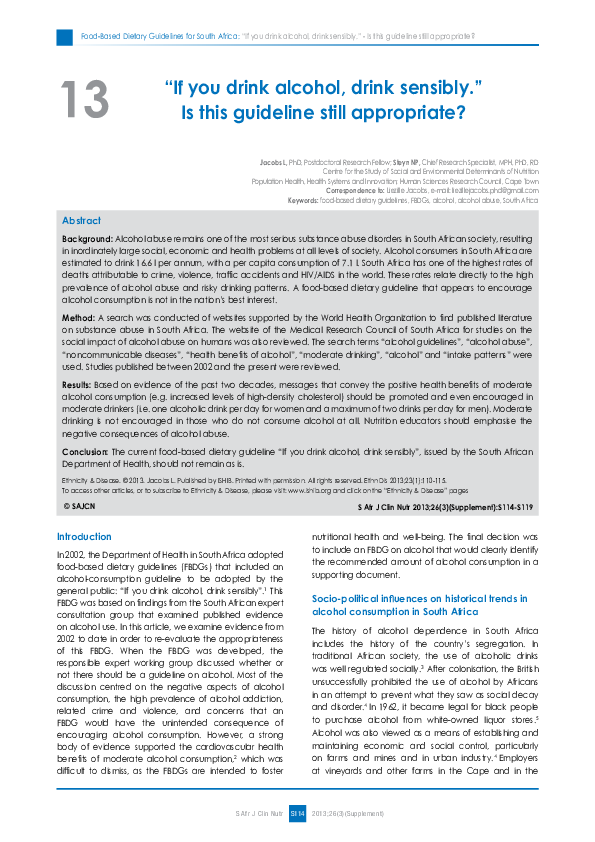 (PDF) 13. “If you drink alcohol, drink sensibly.” Is this guideline ...