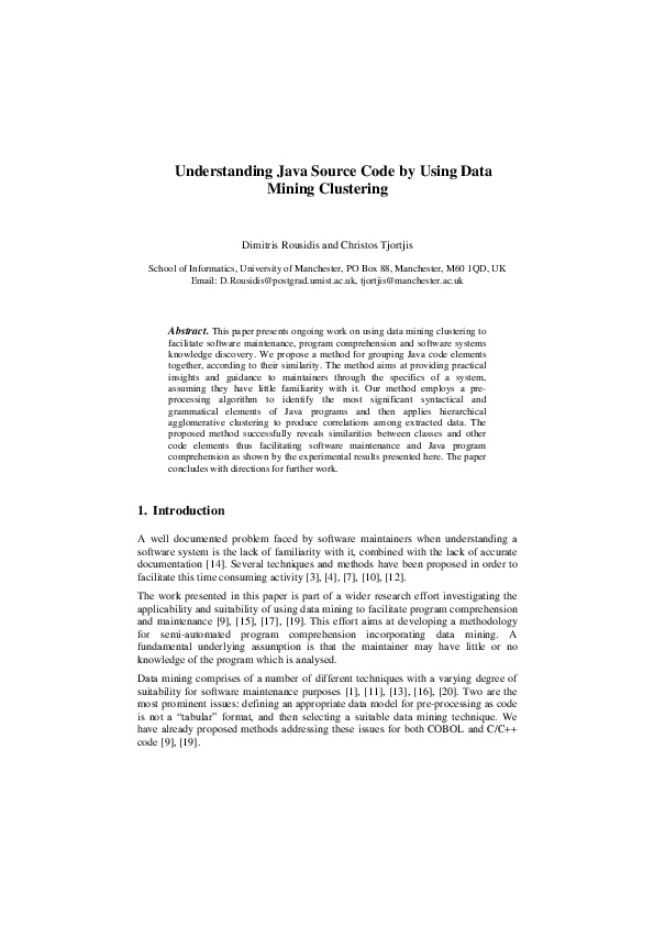 Pdf Understanding Java Source Code By Using Data Mining Clustering 7190
