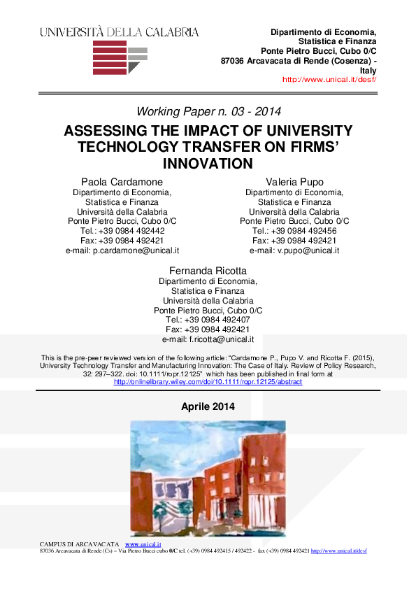 (PDF) Assessing the Impact of University Technology Transfer on Firms ...