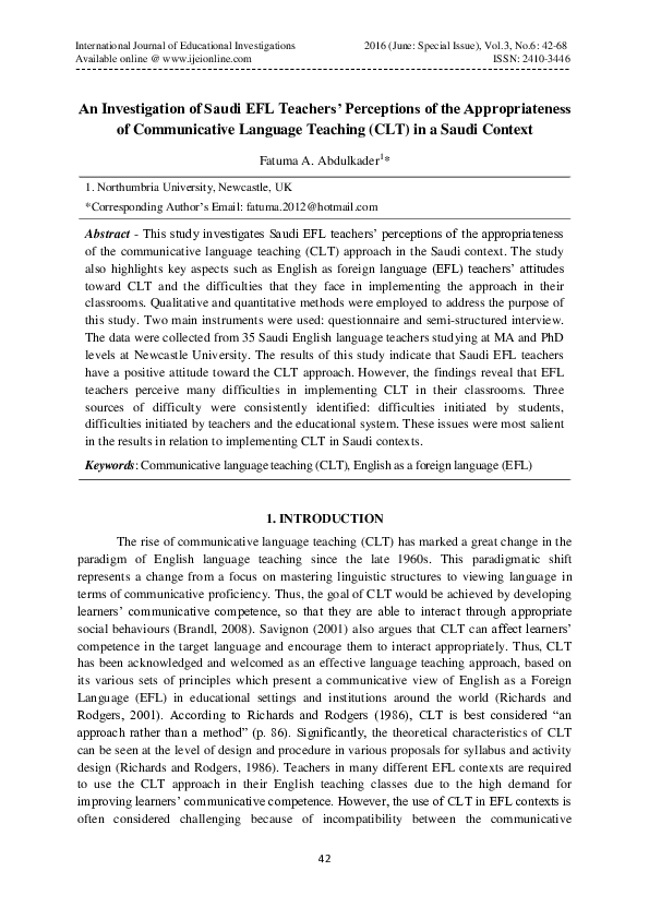 (PDF) An Investigation of Saudi EFL Teachers ’ Perceptions of the Appropriateness of ...