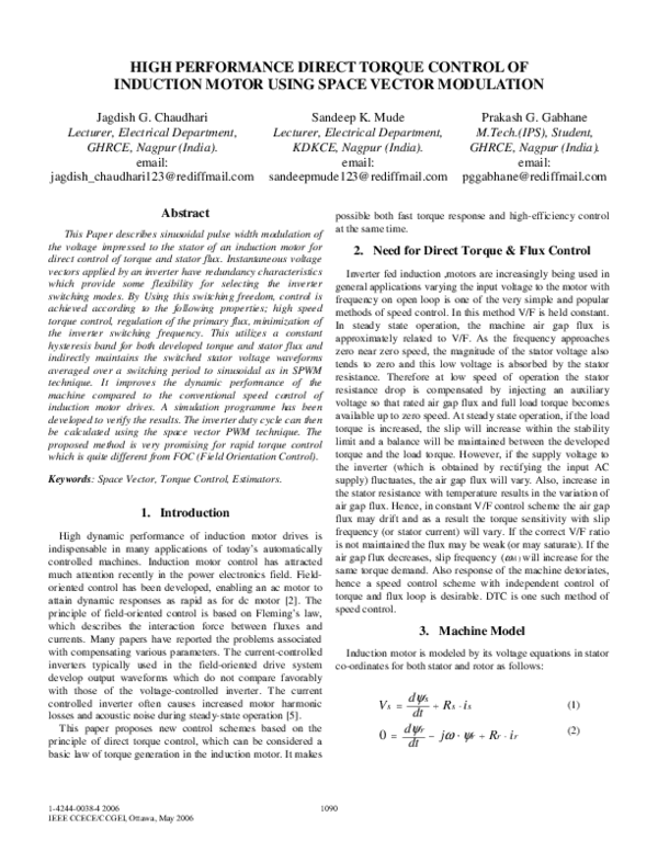 Pdf High Performance Direct Torque Control Of Induction Motor Using