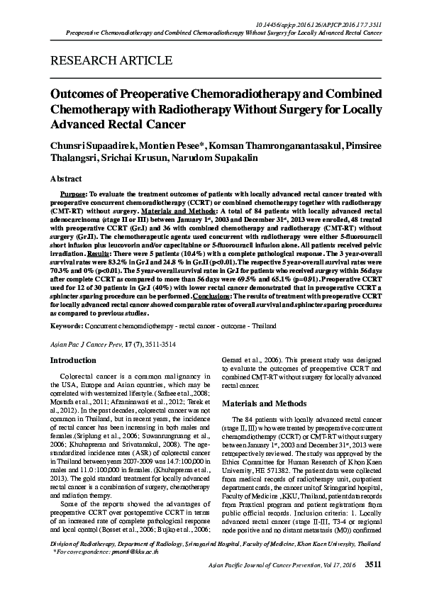 (PDF) Outcomes of Preoperative Chemoradiotherapy and Combined Chemotherapy with Radiotherapy ...