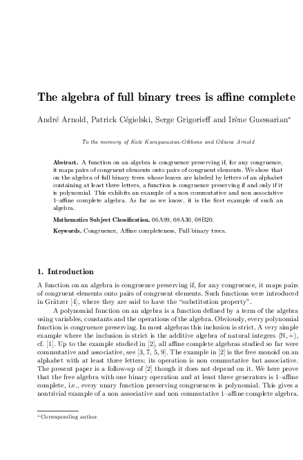 (PDF) Full Binary Trees: A 1-Affine Complete Algebra