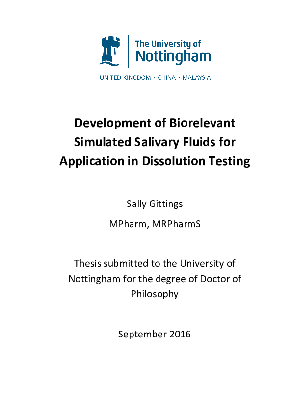 (PDF) Development of biorelevant simulated salivary fluids for ...