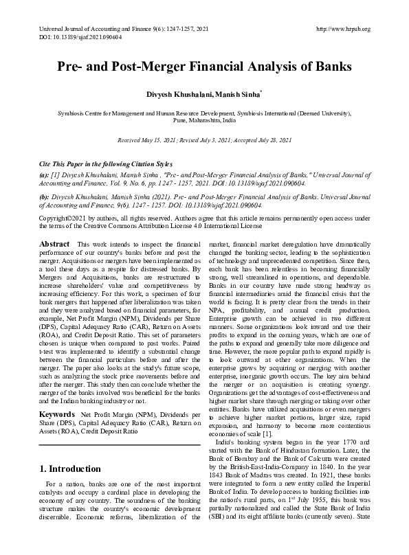 (PDF) Pre-and Post-Merger Financial Analysis of Banks