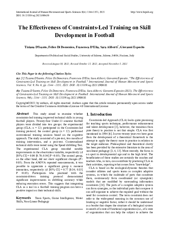 (PDF) The Effectiveness of Constraints-Led Training on Skill ...