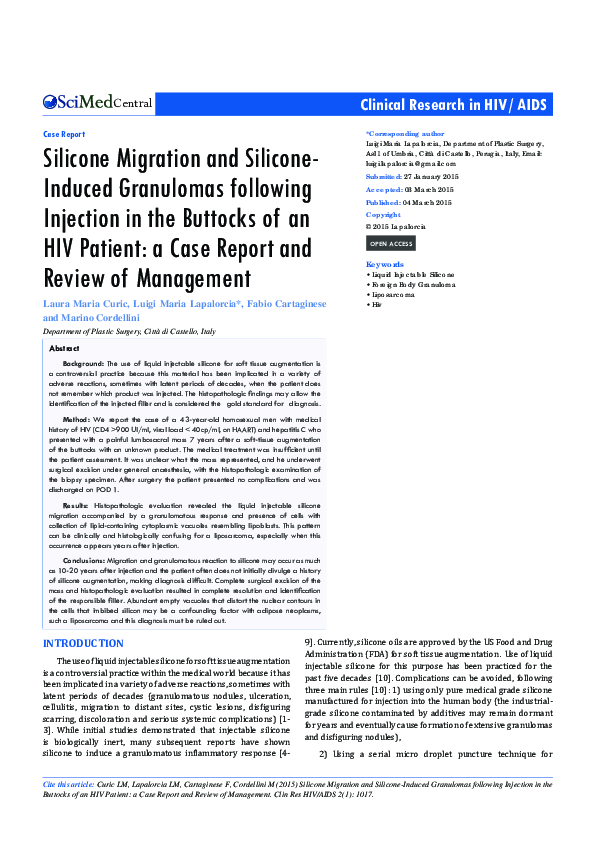 (PDF) Silicone Migration and Silicone- Induced Granulomas following ...