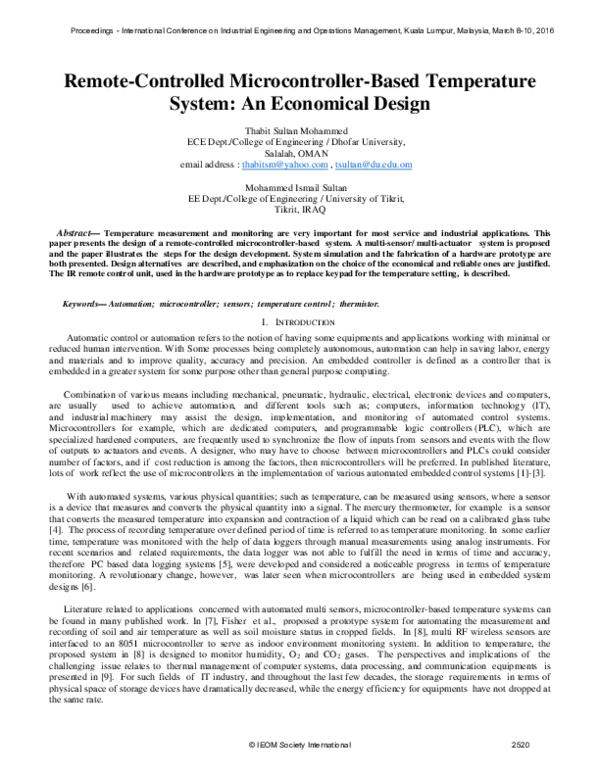 Pdf Remote Controlled Microcontroller Based Temperature System An