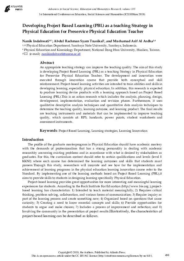 (PDF) Developing Project Based Learning (PBL) as a teaching Strategy in ...