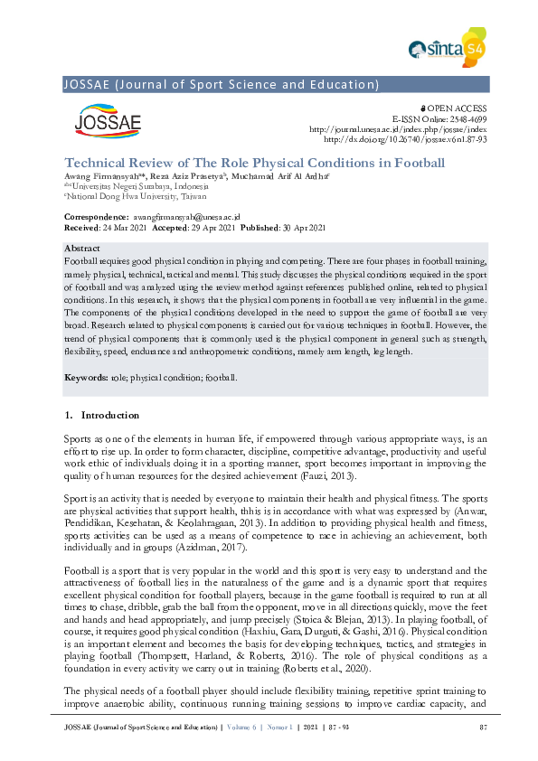 (PDF) Technical Review of The Role Physical Conditions in Football