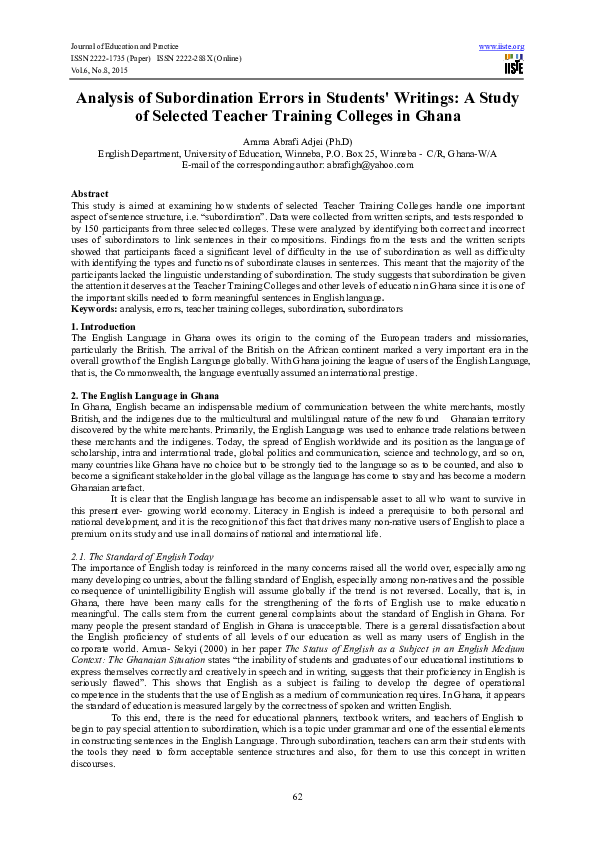 (PDF) Analysis of Subordination Errors in Students' Writings: A Study ...