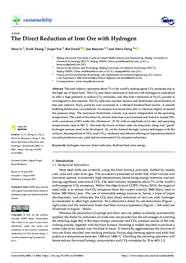 (PDF) The Direct Reduction of Iron Ore with Hydrogen