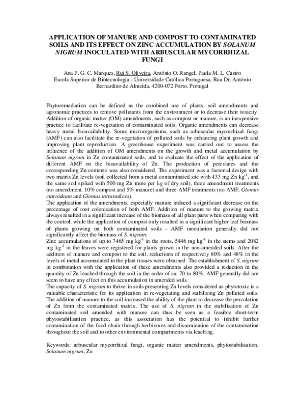 (PDF) Application of manure and compost to contaminated soils and its effect on zinc ...