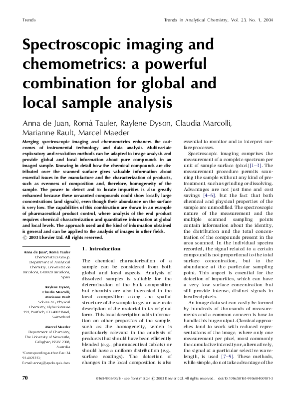 (PDF) Spectroscopic imaging and chemometrics: a powerful combination for global and local sample ...