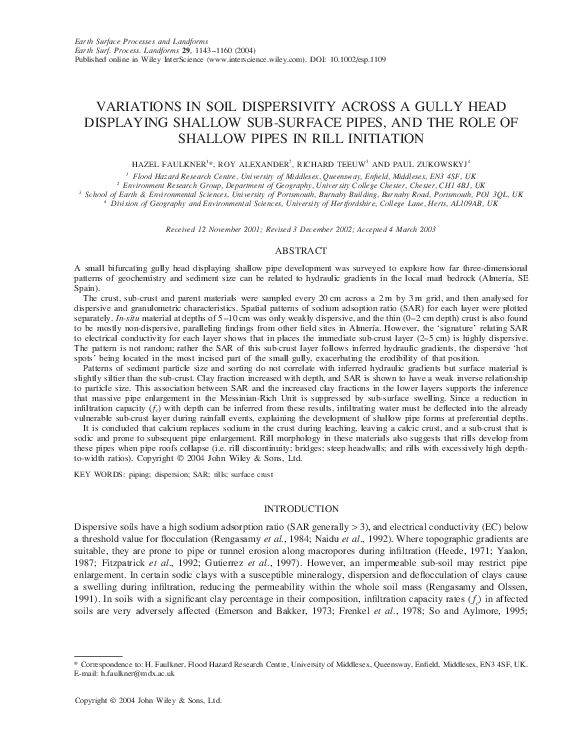 (PDF) Variations in soil dispersivity across a gully head displaying ...