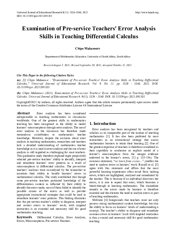 (PDF) Examination of Pre-service Teachers' Error Analysis Skills in ...