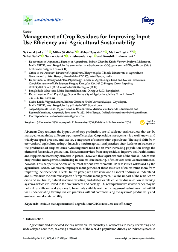 (PDF) Management of Crop Residues for Improving Input Use Efficiency and Agricultural Sustainability