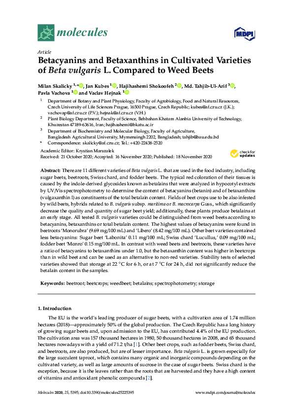 (PDF) Betacyanins and Betaxanthins in Cultivated Varieties of Beta ...
