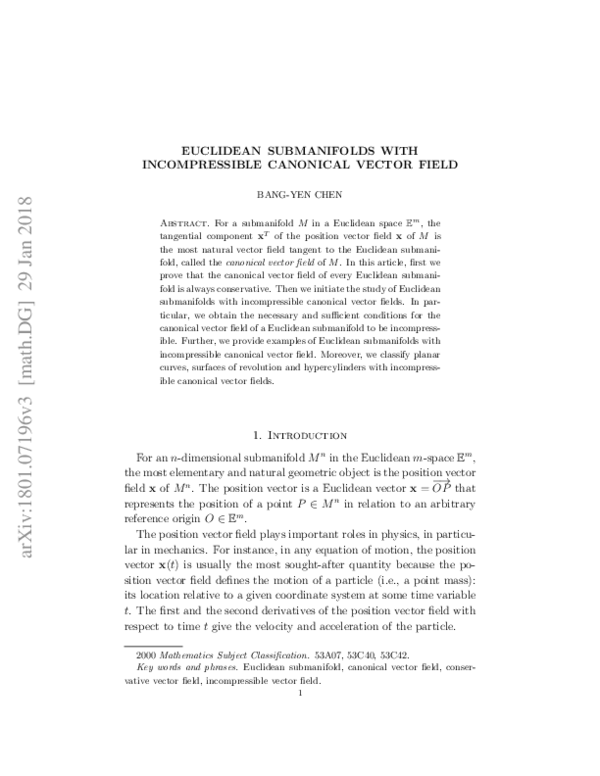 (PDF) Incompressible Canonical Vector Fields in Euclidean Submanifolds