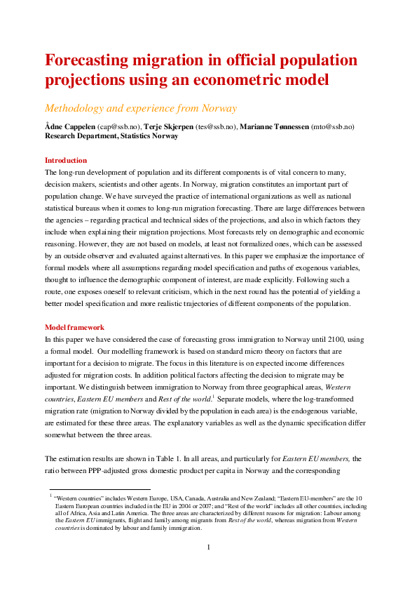 Pdf Forecasting Migration In Official Population Projections Using An Econometric Model